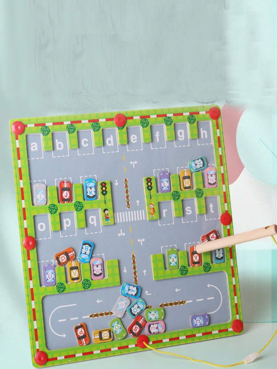 Montessori Toys Wooden Magnetic Letter Matching Parking Maze, Children ...