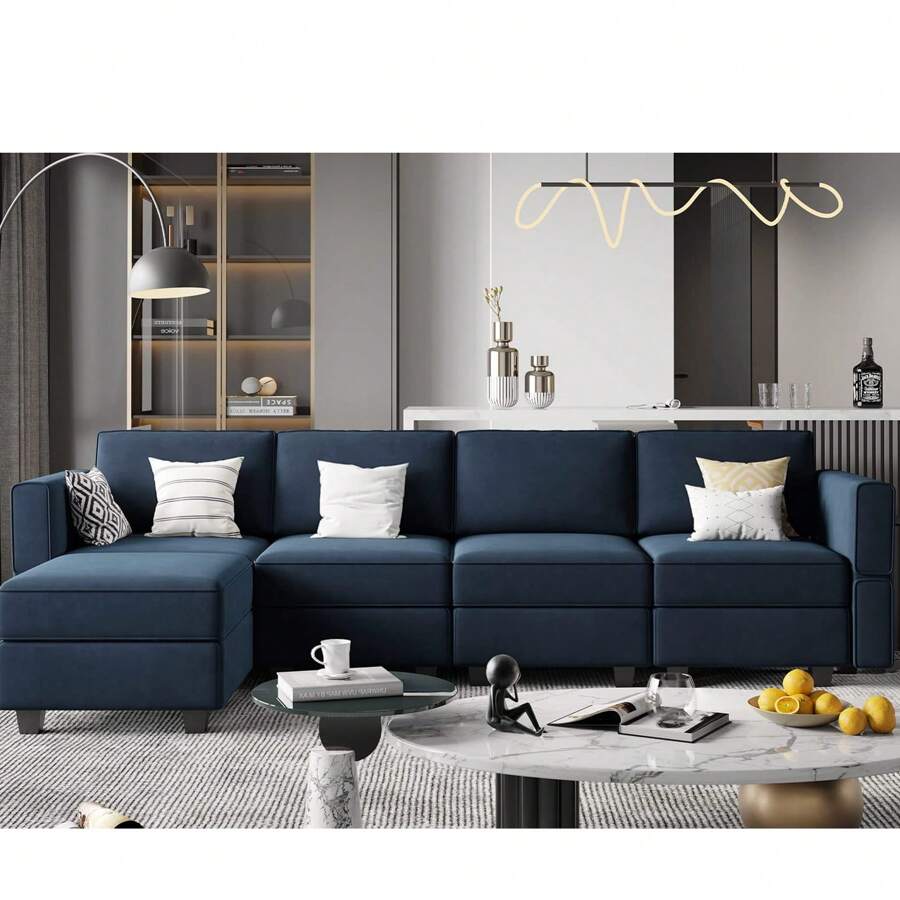 Modular Sectional Sofa Couch With Reversible Chaise Velvet L Shaped ...