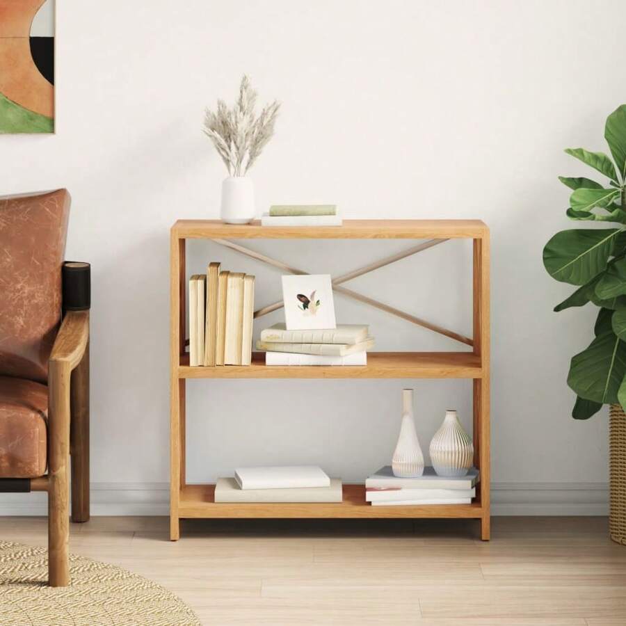 Sturdy 3-Tier Oak Wood Shelf 80x78 Cm Contemporary Storage Solution For ...