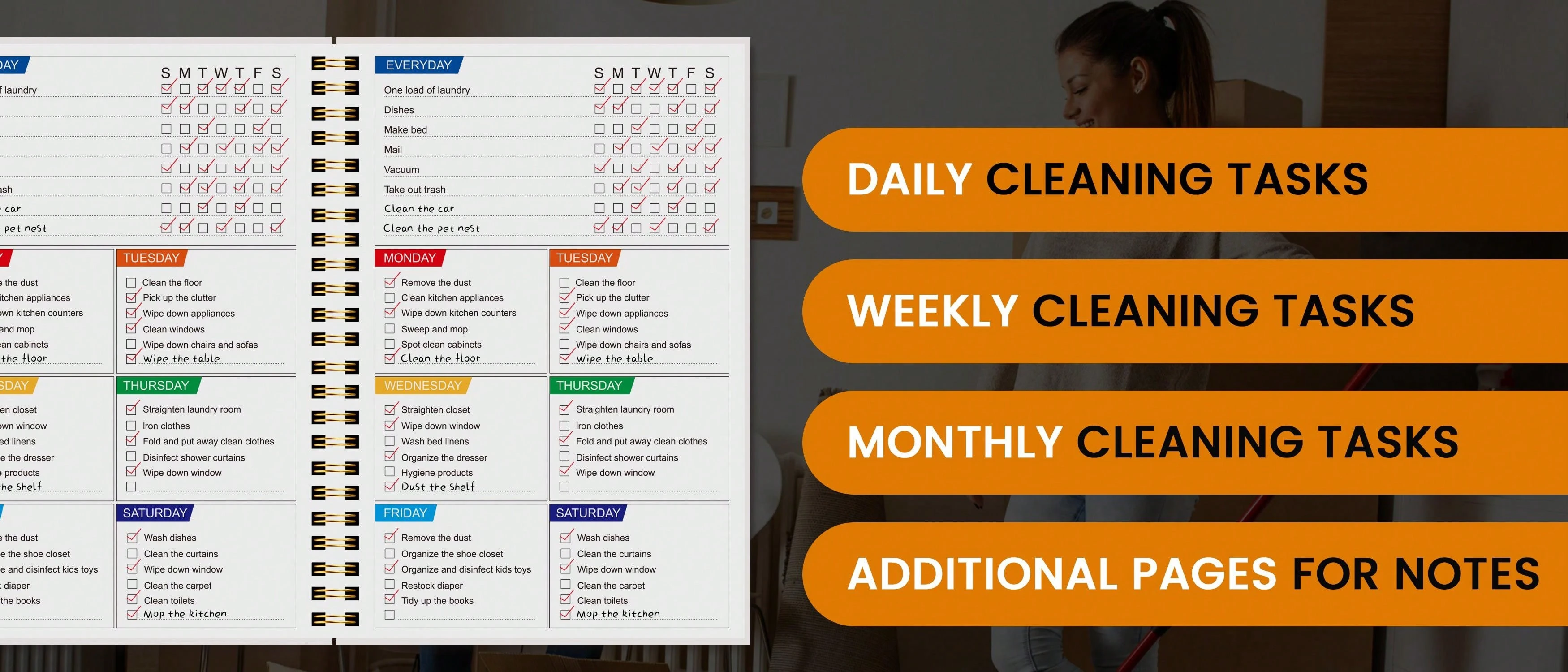 2025 Planner: Daily Cleaning Schedule, Household Chores, Weekly/Monthly ...