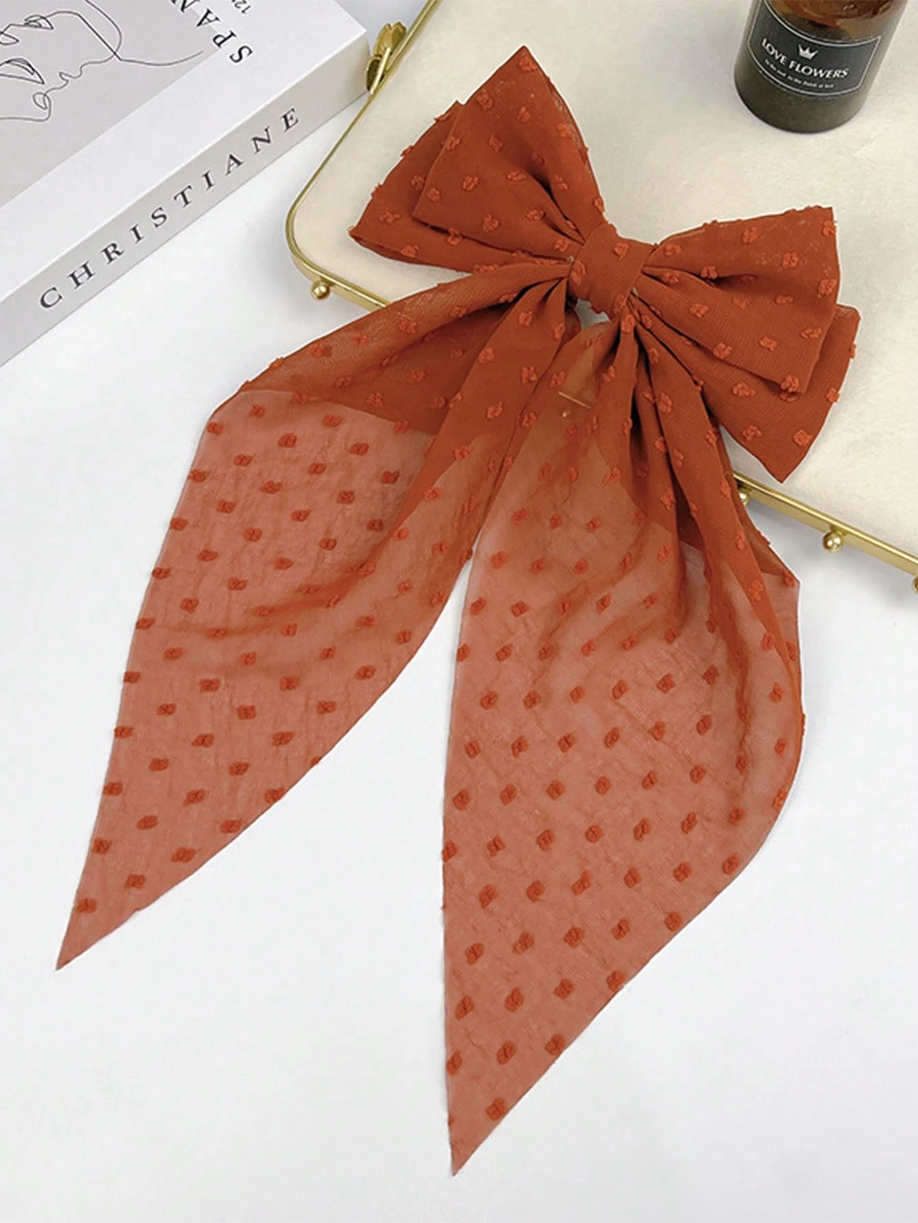 Oversized Chiffon Polka Dot Bow Hair Clip With Long Ribbons, Ethereal ...