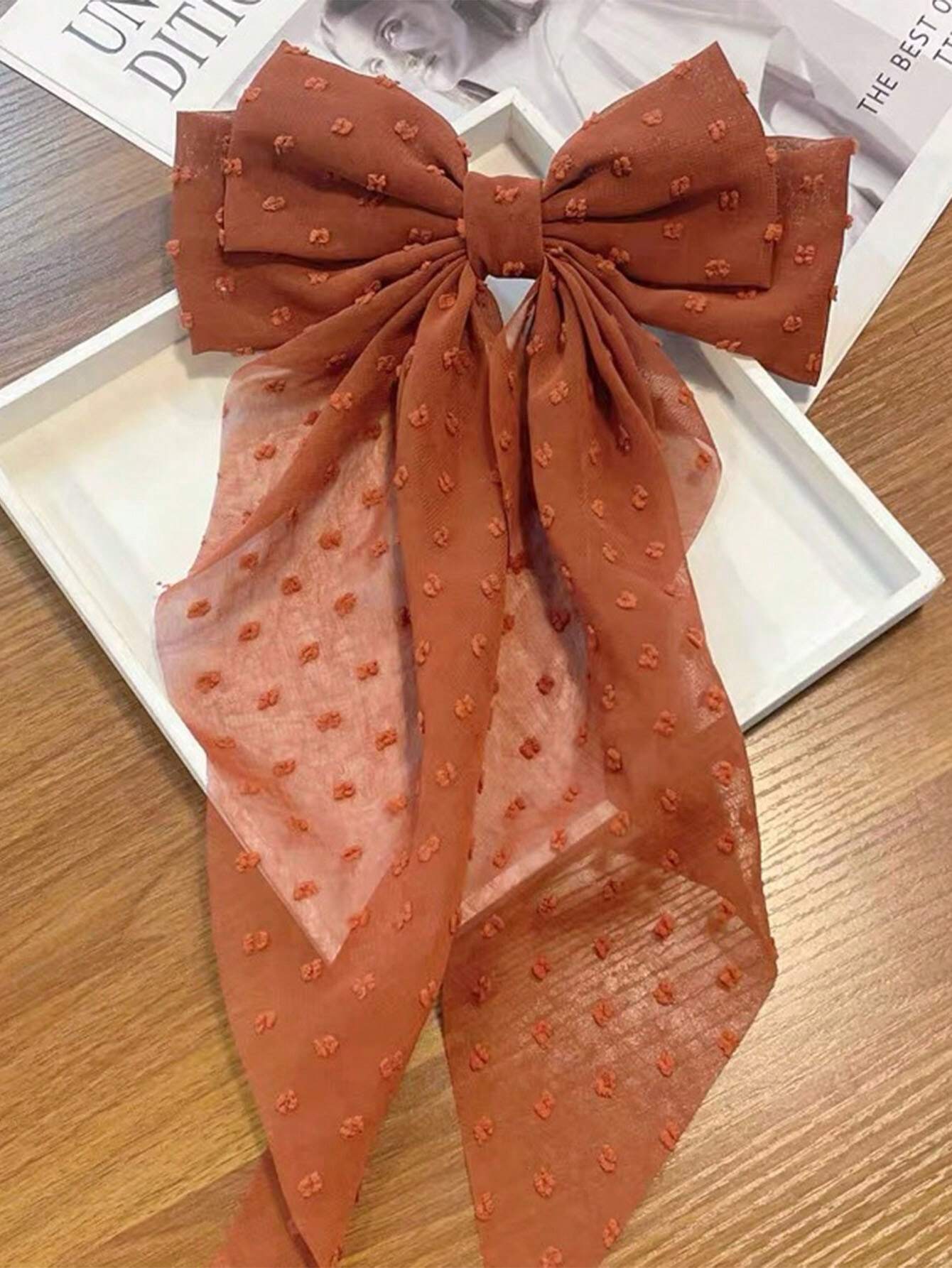 Oversized Chiffon Polka Dot Bow Hair Clip With Long Ribbons, Ethereal ...