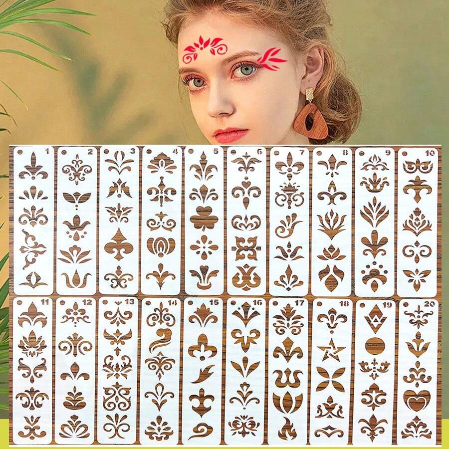 20pcs Chinese Style Forehead Flower Hollow Stencils, Reusable For Stage ...