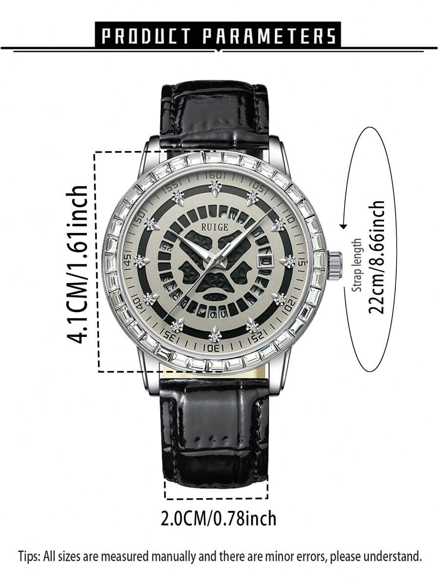 RUIG RUIGE Men's Casual Quartz Watch With PU Leather Band, Hollow ...