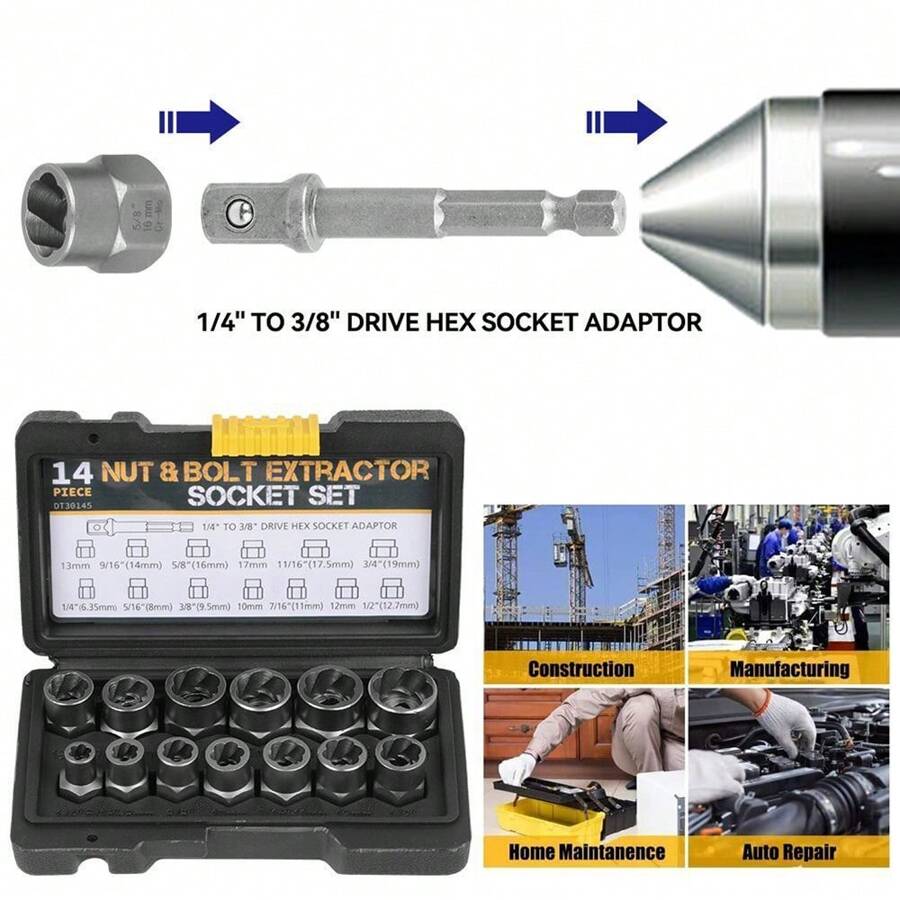 14pcs Nut And Bolt Extractor Set, Metal Screw Remover, Stripped Damaged ...