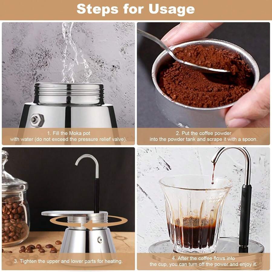 1pc 200ml Stainless Steel Single Shot Moka Pot, Italian Stove Top ...