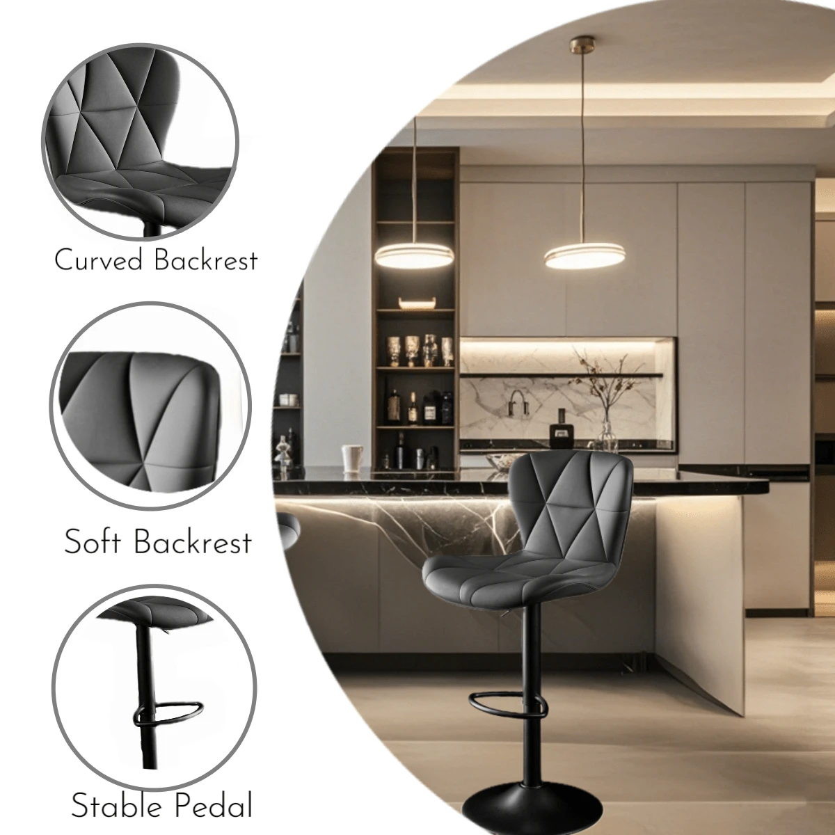 Lowees Adjustable Modern Bar Stools , Faux Leather Upholstered Swivel ...