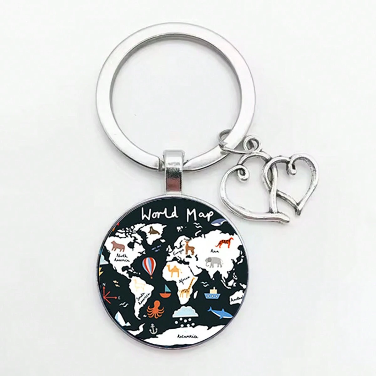 1 Vintage 25mm Handmade World Map Keychain For Travel Exploration, With ...