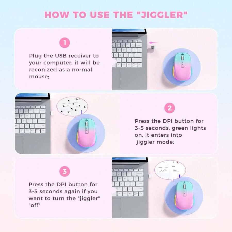 LED Wireless Mouse Jiggler With Built-In Mouse Mover Rechargeable ...