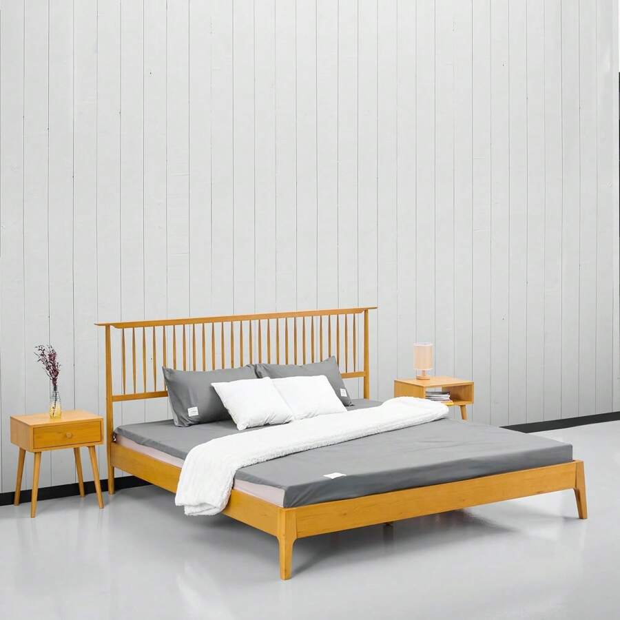 TBFUINPMPSDO Ruby Wooden Bed Frame With Headboard And Natural Rattan ...
