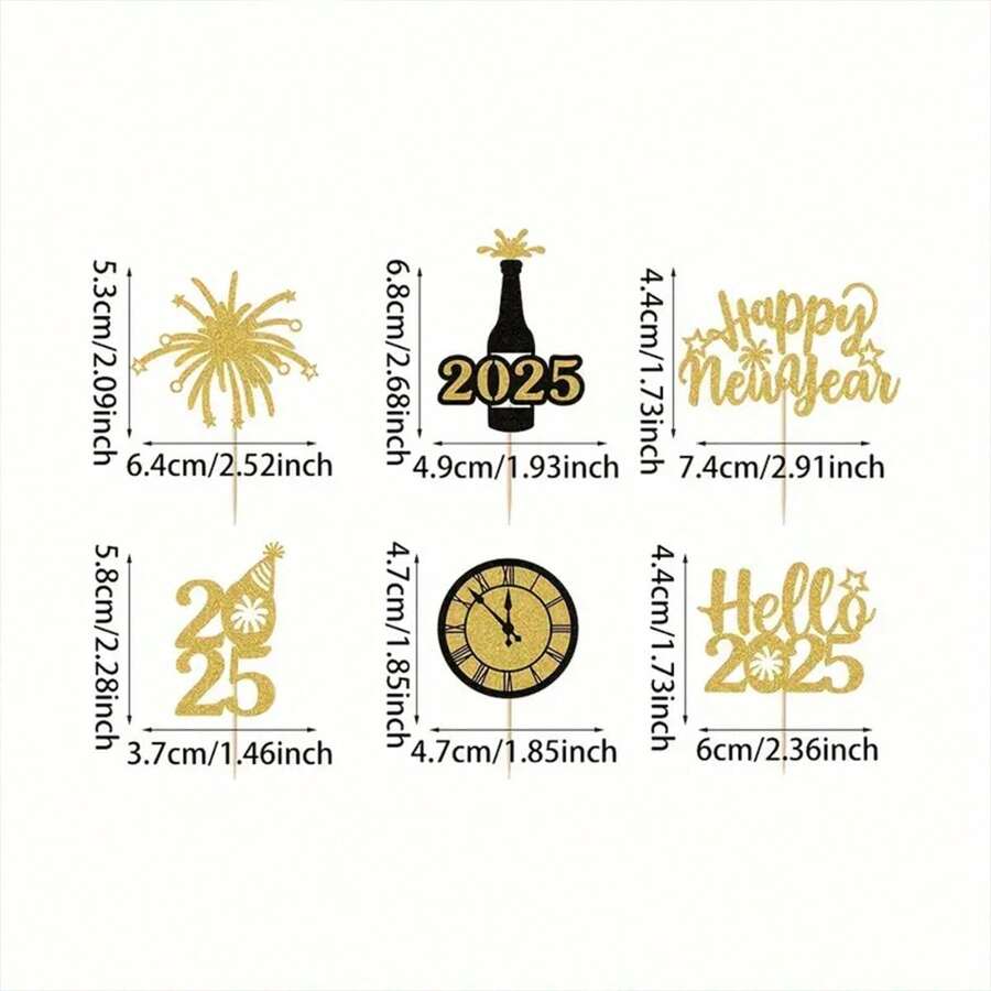 12pcs 2025 New Year Cake Topper Cards, New Year Theme Party Decorations ...