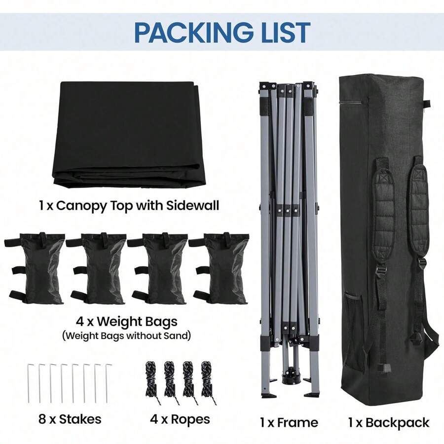 Pop Up Canopy Tent With Backpack, 10x10 Base Portable Easy One Person ...