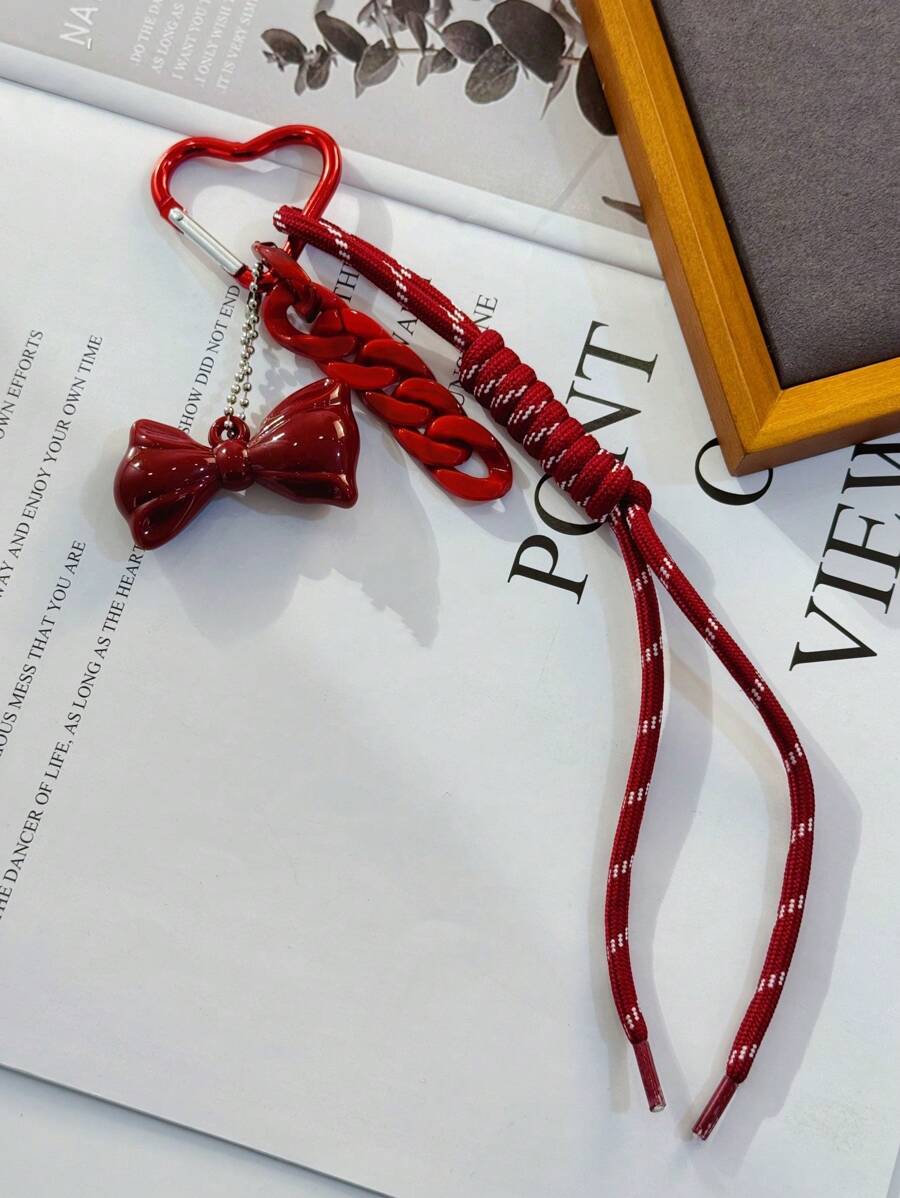 1pc Angola Red Heart Bow Lollipop Keychain, Creative Shoelace Rope ...