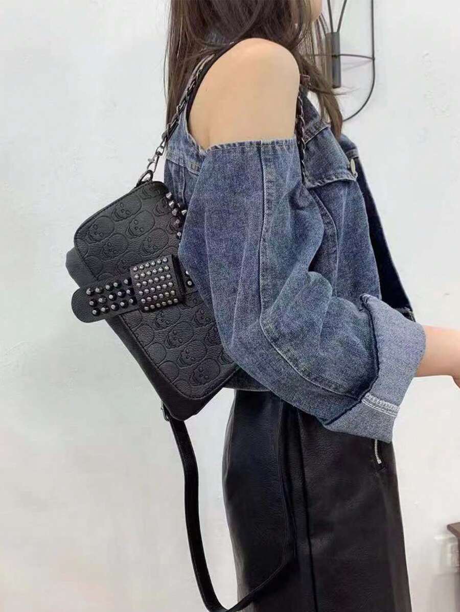 Gothic Studded Decor Shoulder Bag, Crossbody Bag, Vintage Chain Purses ...