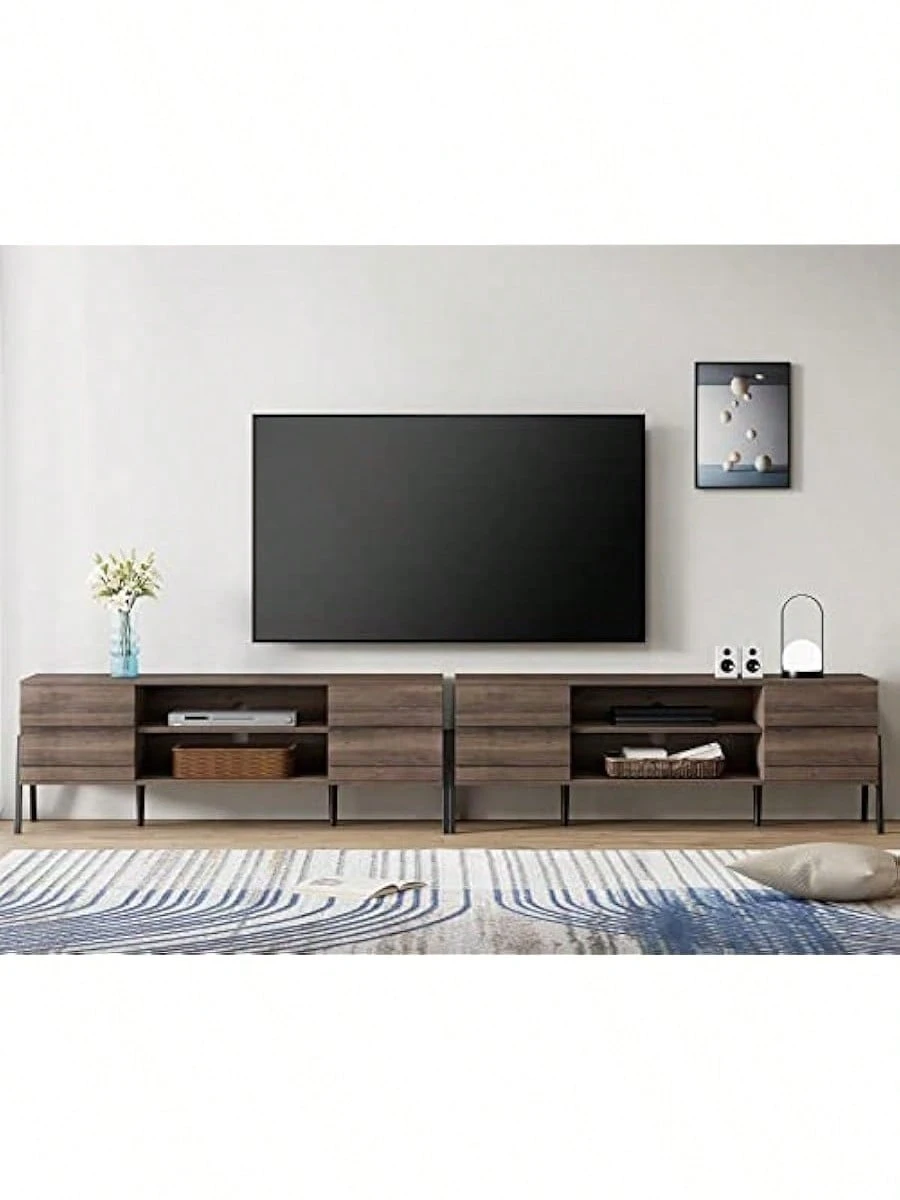 Mid-Century Modern TV Stand 85 Inch TV Brown Entertainment Center ...