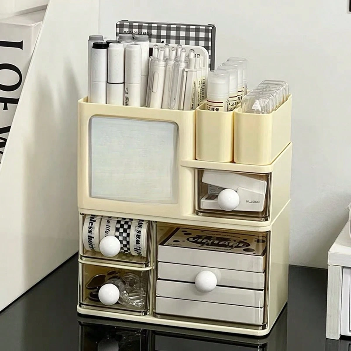 Organizer da scrivania Dopamina, aumentato in altezza e capacità, scatole di archiviazione ...