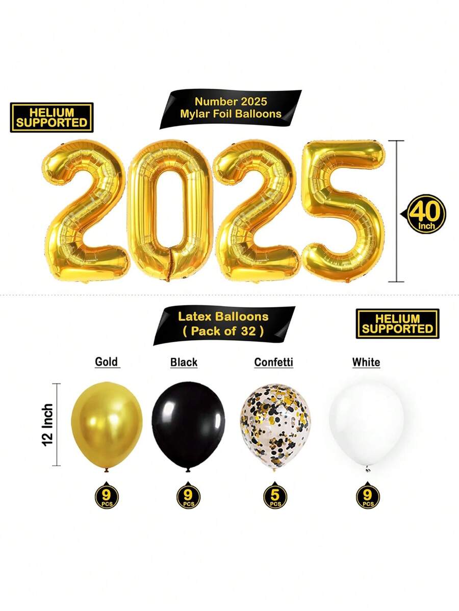 Happy New Years Balloons Set - Huge, Pack Of 41 | Giant 40 Inch, Gold ...