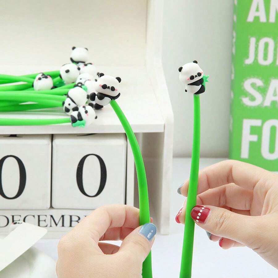 6pcs Panda Shaped Neutral Pens, High-Quality Bamboo Panda Soft Rubber ...
