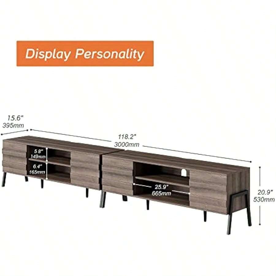 Mid-Century Modern TV Stand 85 Inch TV Brown Entertainment Center ...