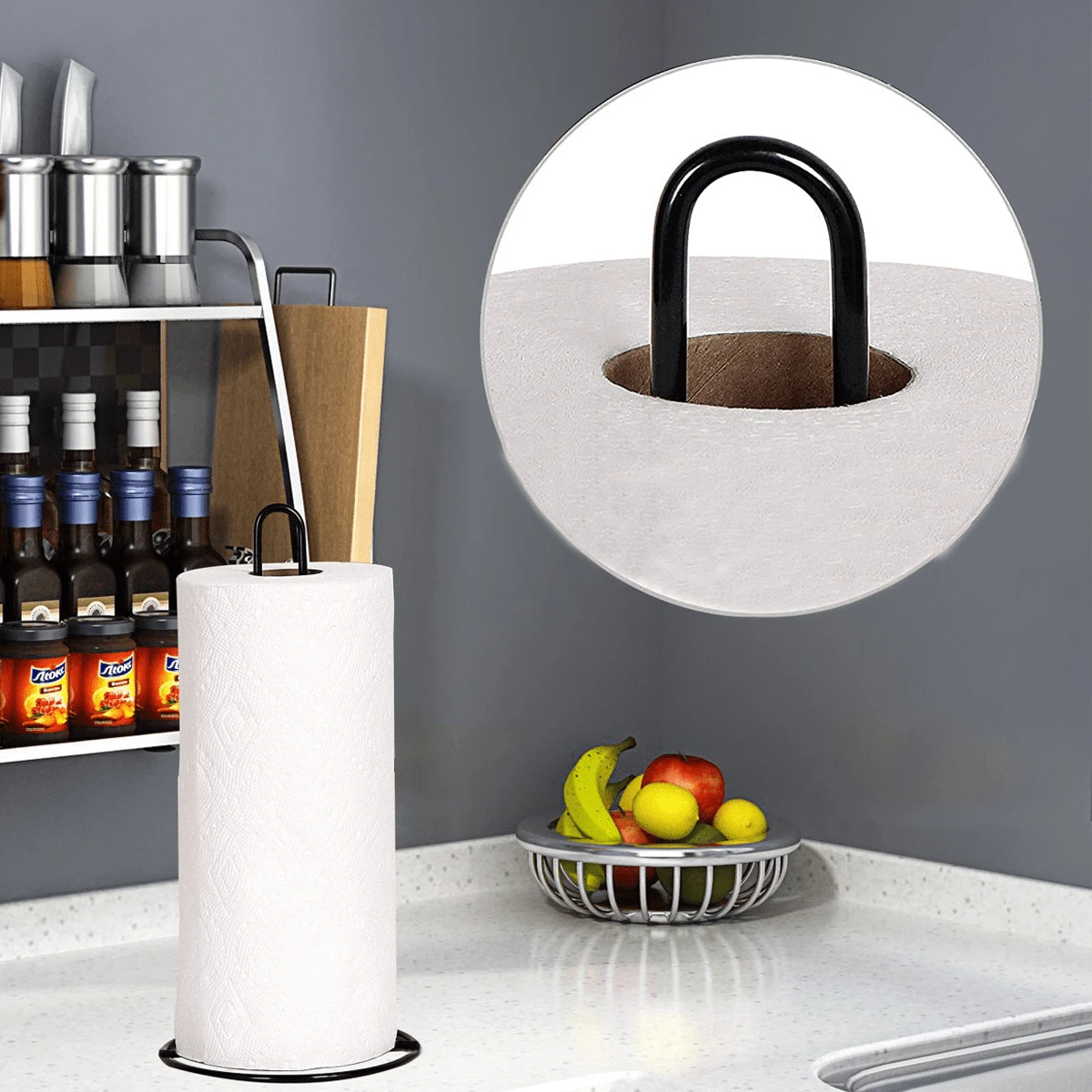 Portarrollo de papel de cocina negro, soporte de sobremesa para rollo de papel, film ...