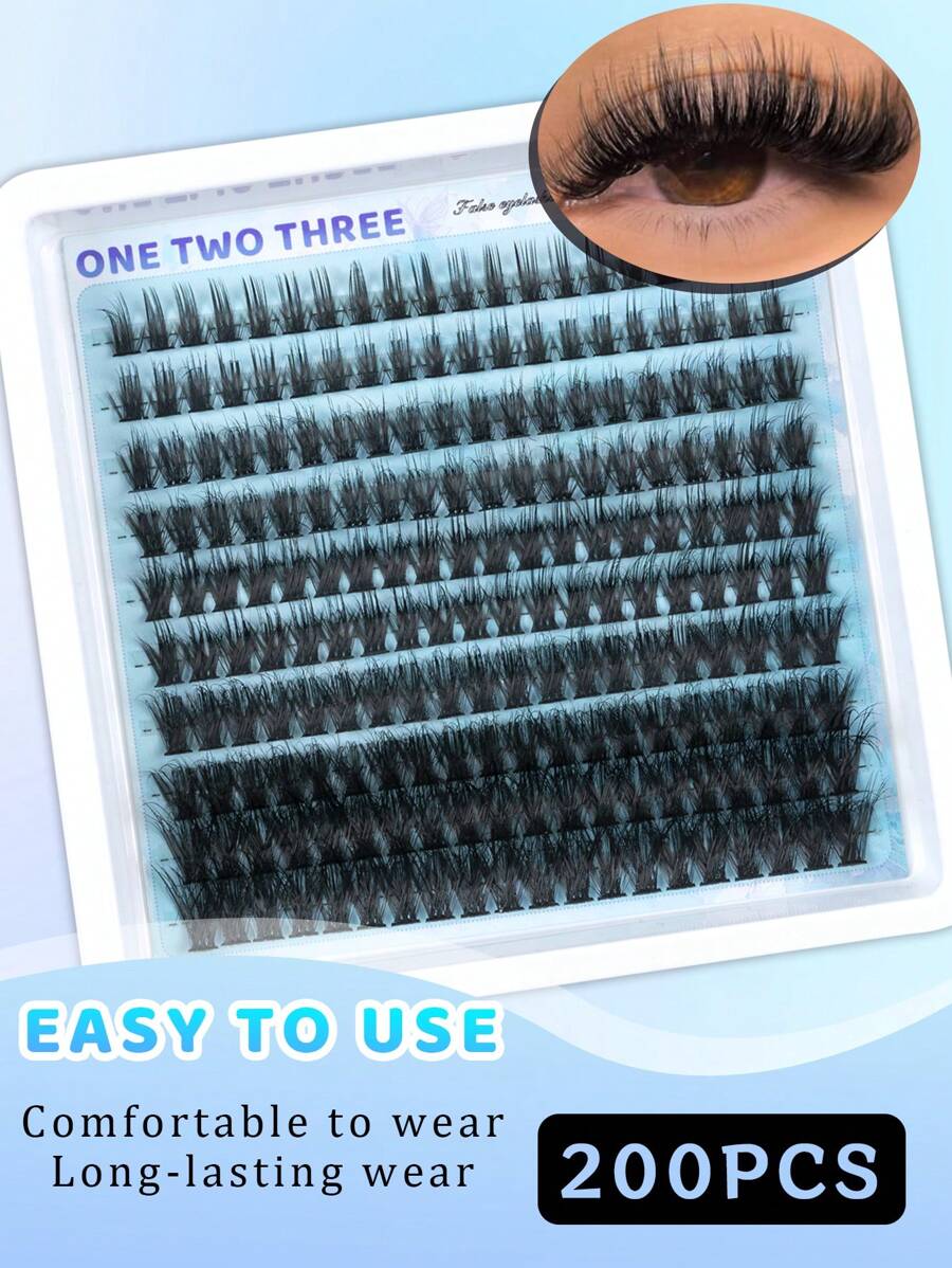 10 Trays/200pcs D-Curl Messy Multi-Segment Soft Natural False Eyelashes ...
