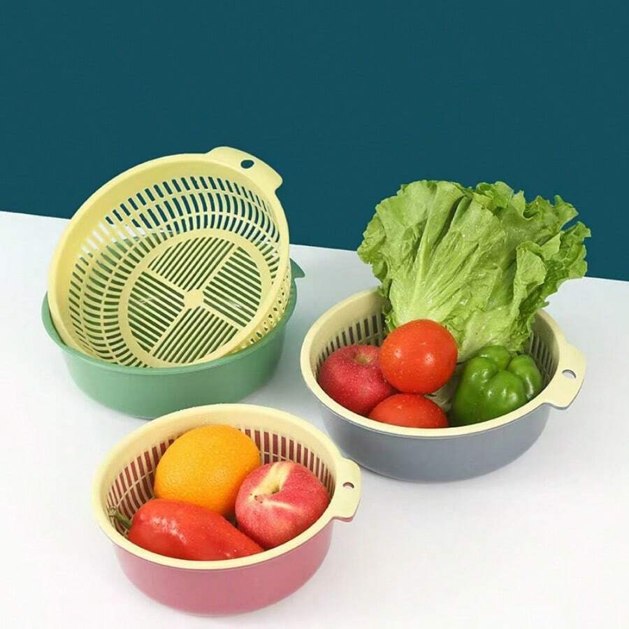 Double Layer Vegetable Wash Basin, Kitchen Colander, Home Use Wash ...