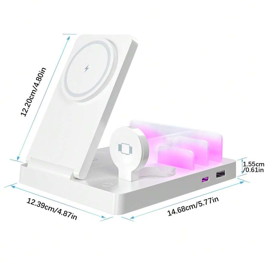 Stazione di ricarica senza fili 5 in 1 con illuminazione ambiente a 7 ...