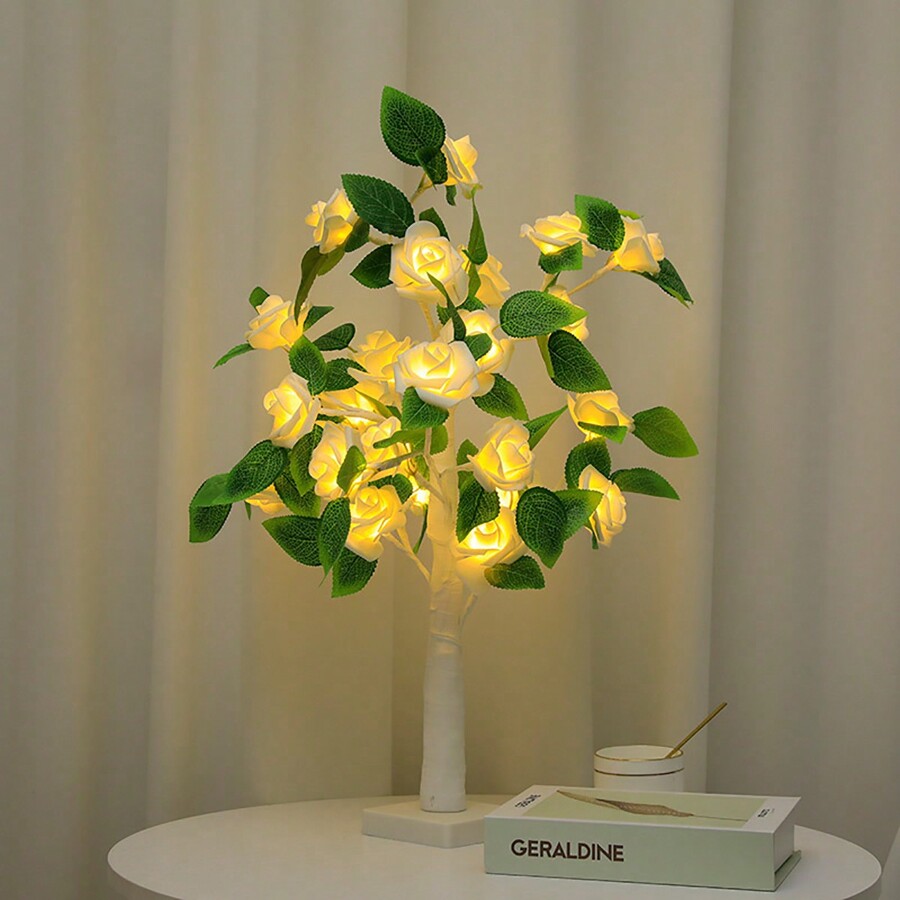 1pc 24LED Simulated Rose Flower Tree Lamp, Valentine's Day Gift ...