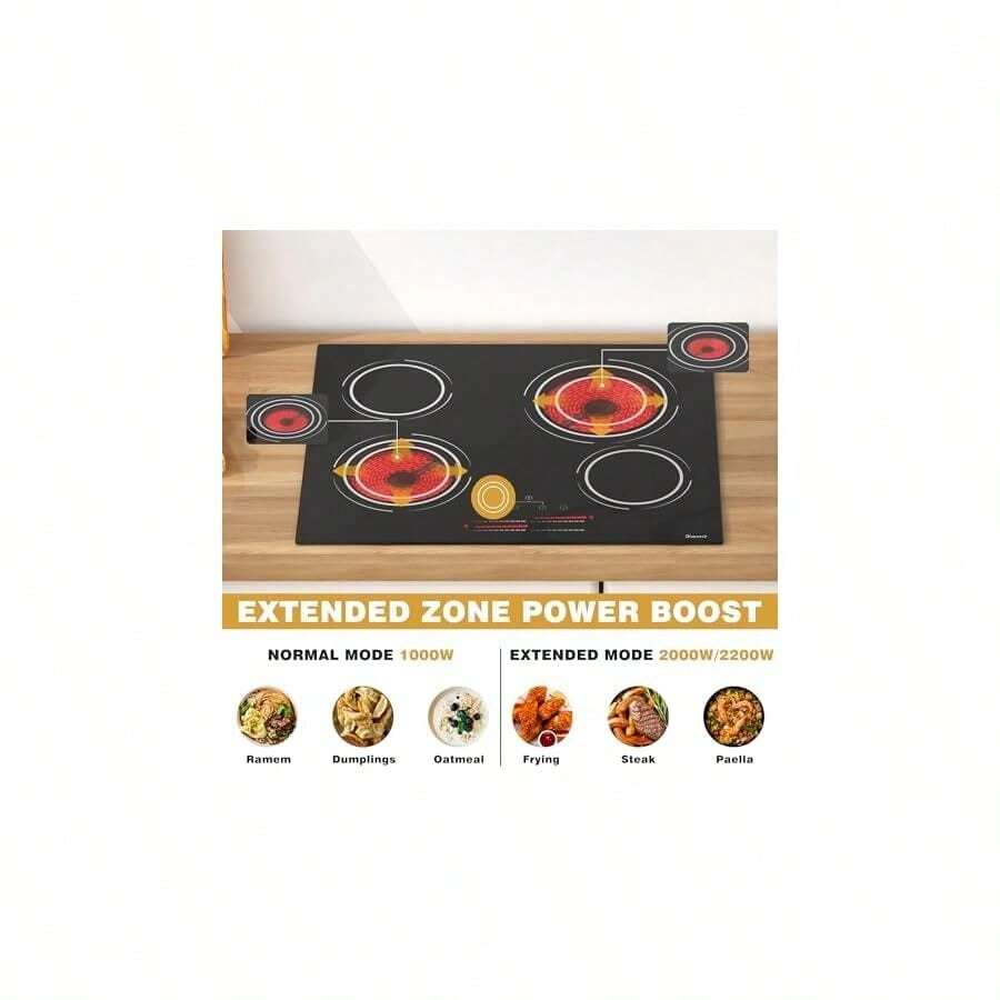 Ceramic Hob 4 Zone 6600W Electric Hob Built In 4 Burners 60cm Hard ...