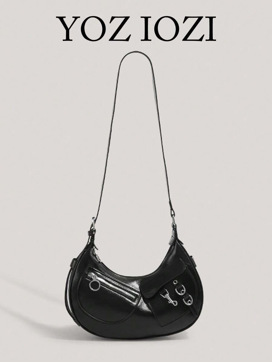 Niche Design Fashionable Chic Biker Bag, Crescent Moon Shaped Crossbody ...