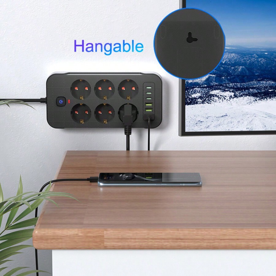 Europe 6 Sockets Power Strip Outlets Extender Switch AC Plug Outlets ...