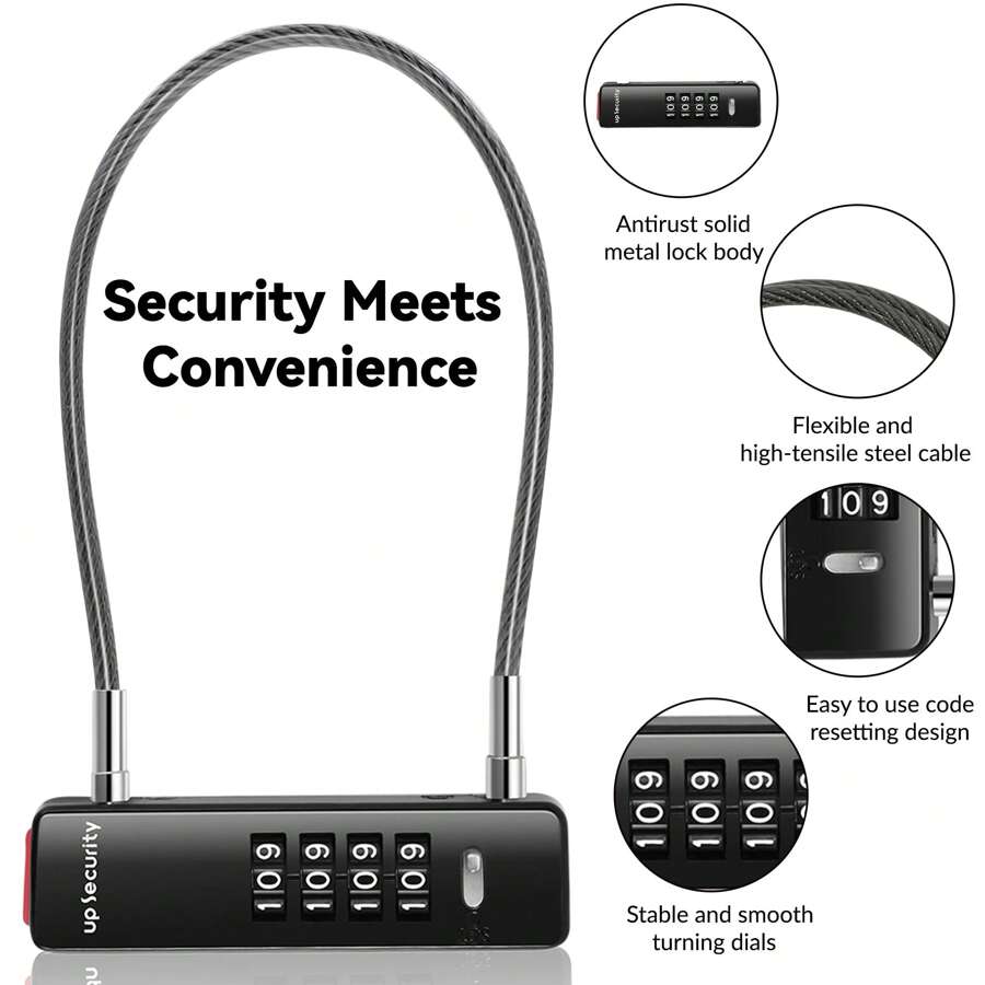 UP Security Candado con cable y código, candados de combinación de 4 dígitos para vallas, rejas ...