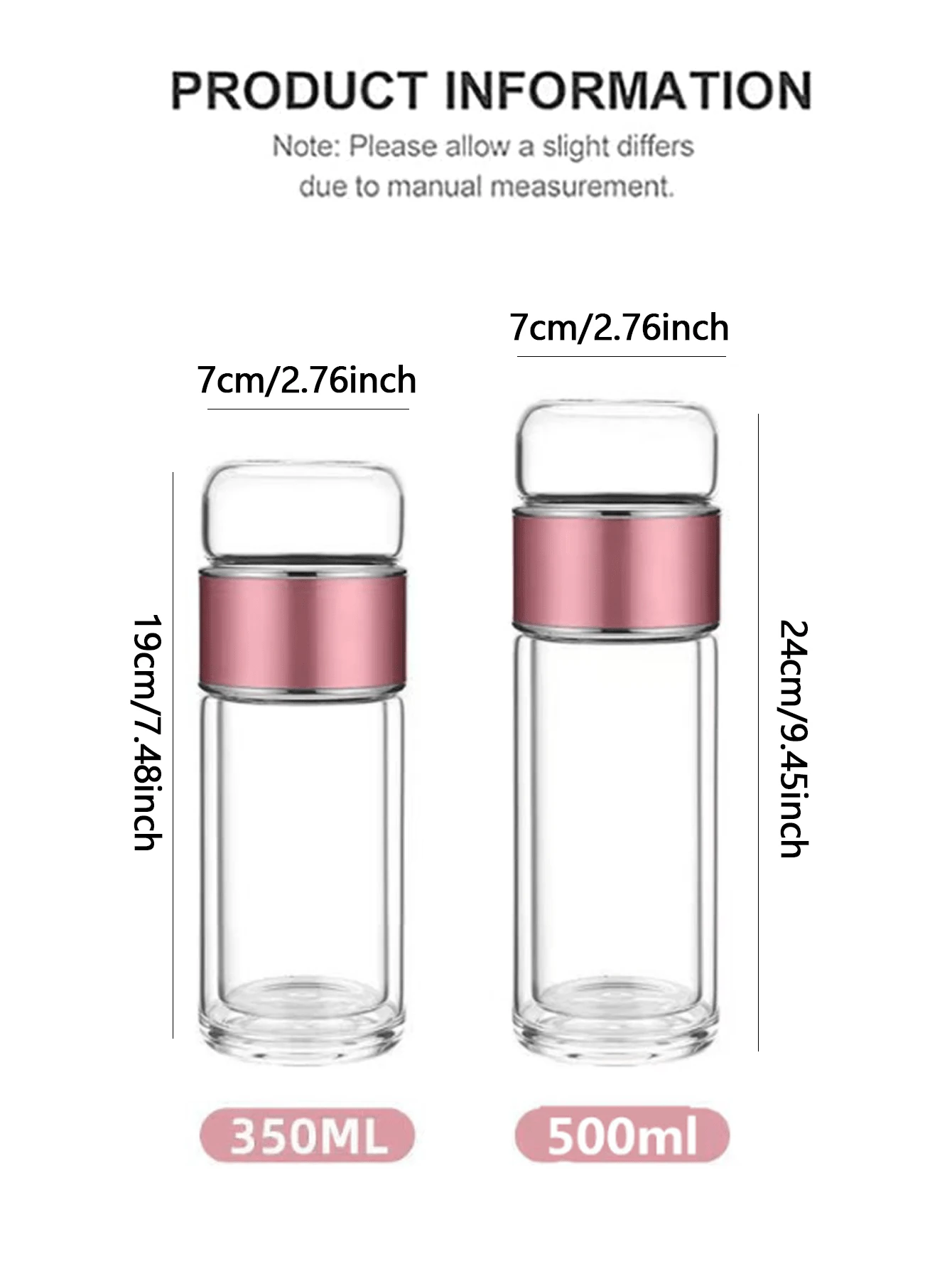 1PC 500/350ML Pink Tea Glass Water Cup Tea Diffusers For Loose Tea ...