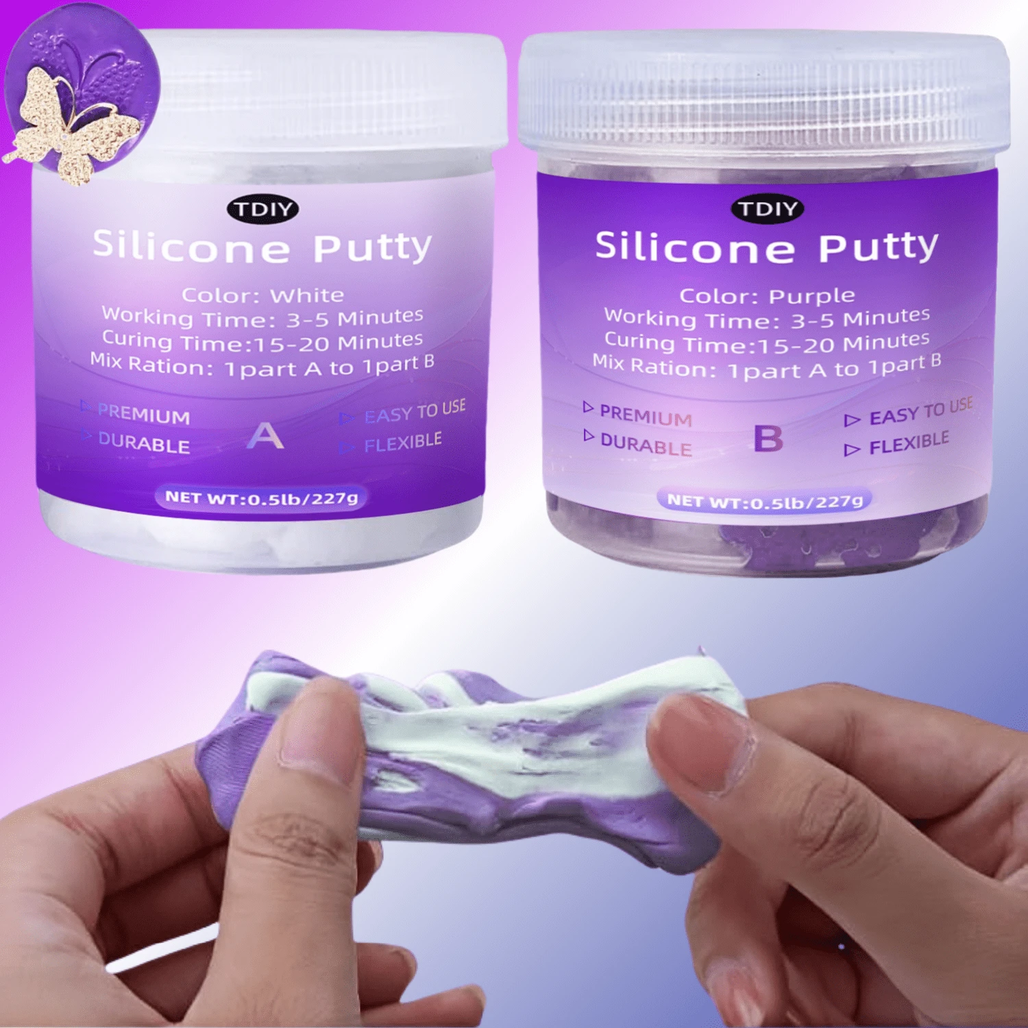 パープル シリコーンパテ 454g(1ポンド)、モールド作成用、高速硬化、DIYジュエリーキャスティング、レジン&キャンドルモールド用のモールド可能なシリコーンパテ | #SHEIN新春SALE