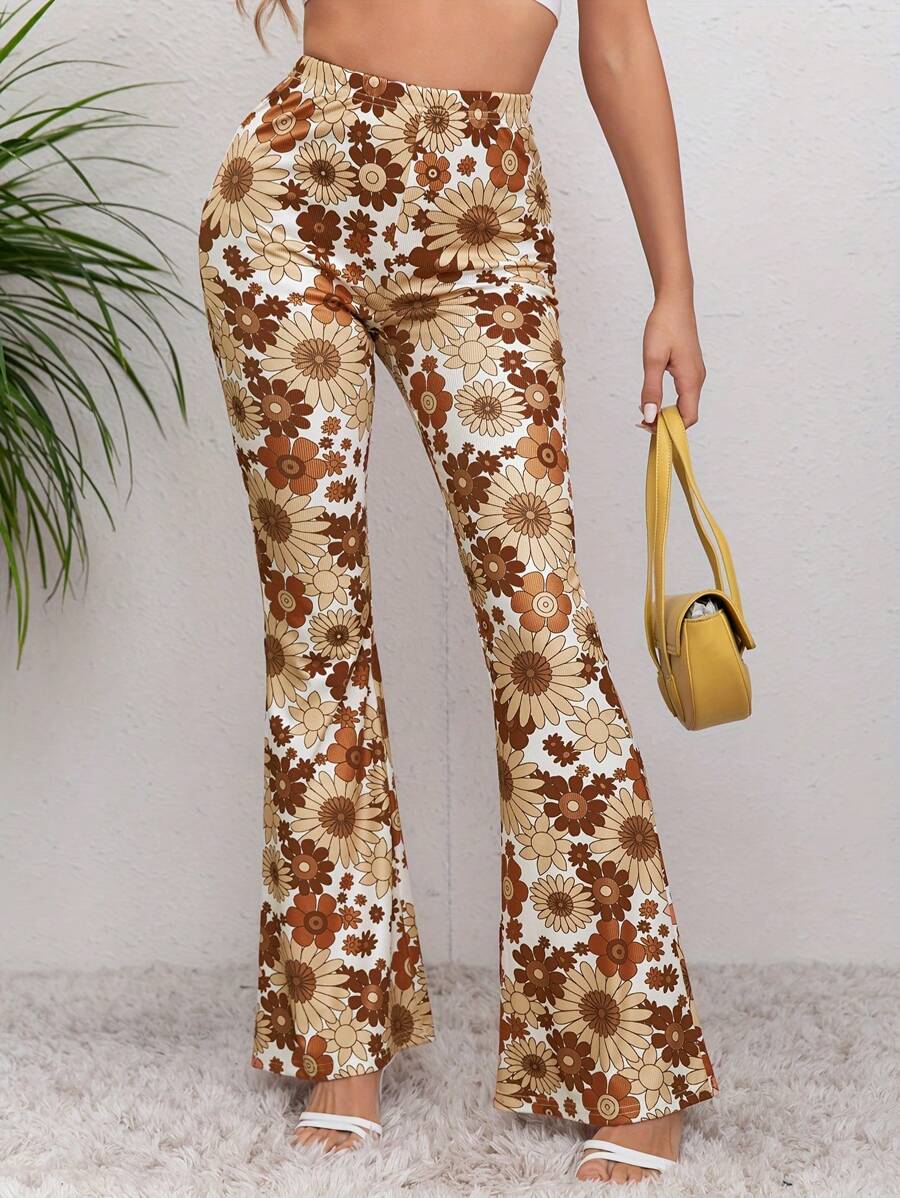 Floral Print Flare Leg Pants, Boho Forbidden Pants For Spring & Summer ...