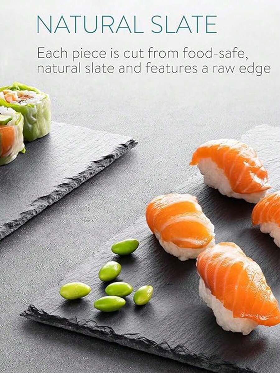 Natural Slate Christmas Plate, Square Sushi Steak Stone Plate, Black ...