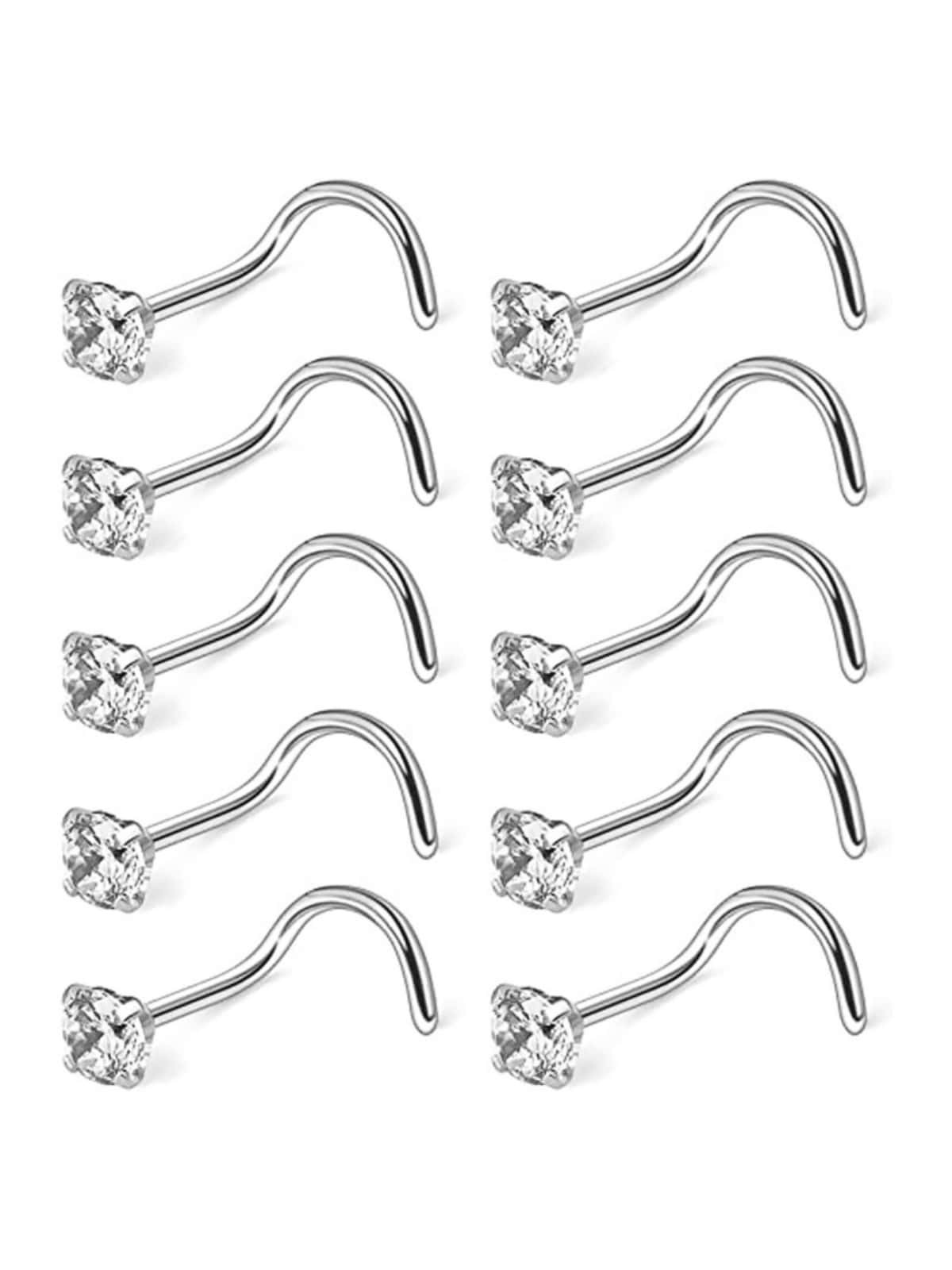 10Pcs 20G Stainless Steel Nose Stud Rings Screw Piercing Jewelry 2mm ...