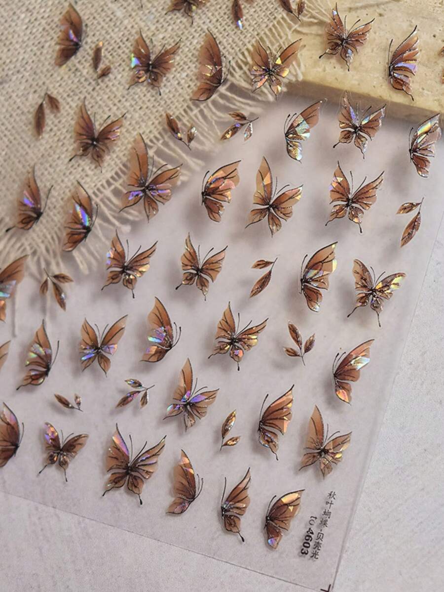 1pc 5D Nail Sticker Butterfly Auroral Shell Butterfly Nail Sticker ...