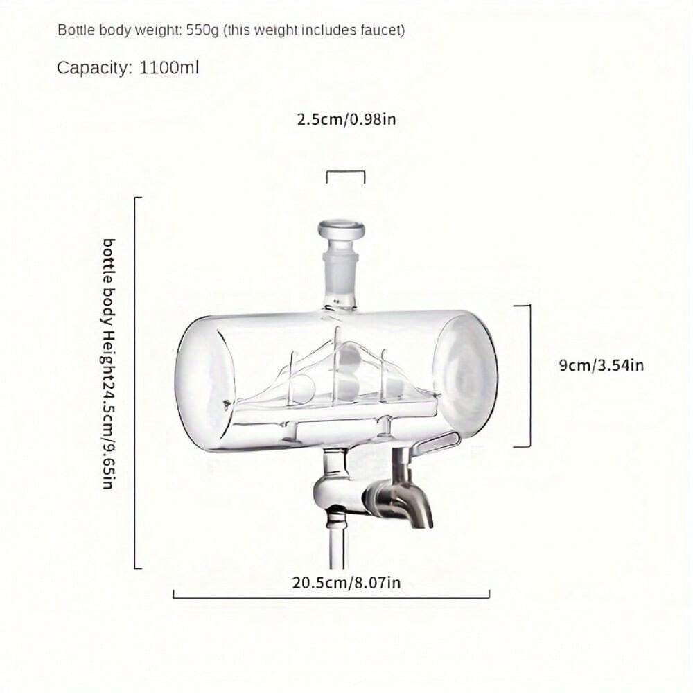 1000ml 4-Cup Horizontal Sail Decanter, High Borosilicate Glass Map Pattern Decanter, Whiskey ...