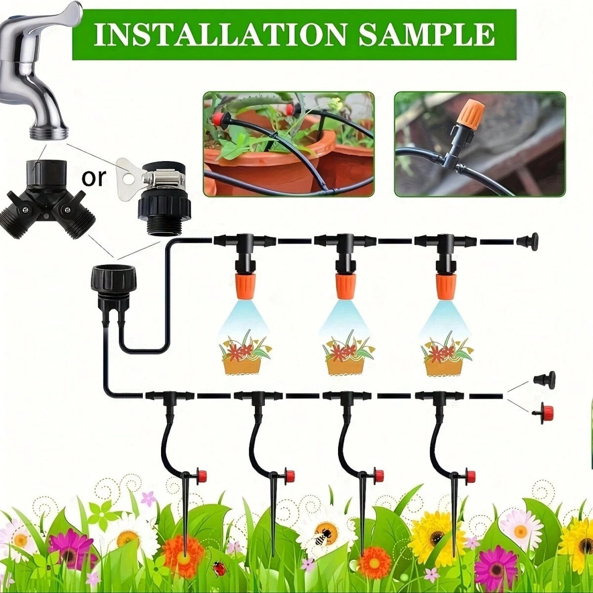 30M Drip Irrigation Kit, Garden Watering System With Distribution Pipe ...