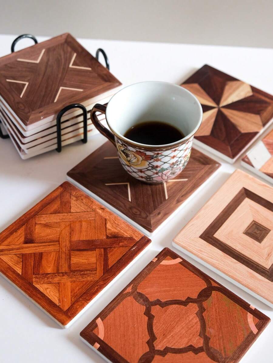 6pcs/Set Minimalist Natural Wooden Texture Asymmetric Geometric Pattern ...