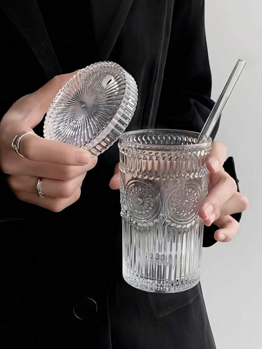 380ml / 12.85oz Vaso retro de lujo serie girasol con pajita de cristal - Vaso para café, té con ...