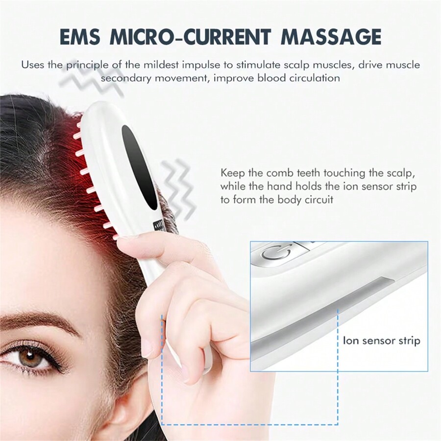 Electric Micro Current Scalp Care Ems Led Hair Brush Red Light Ionic ...