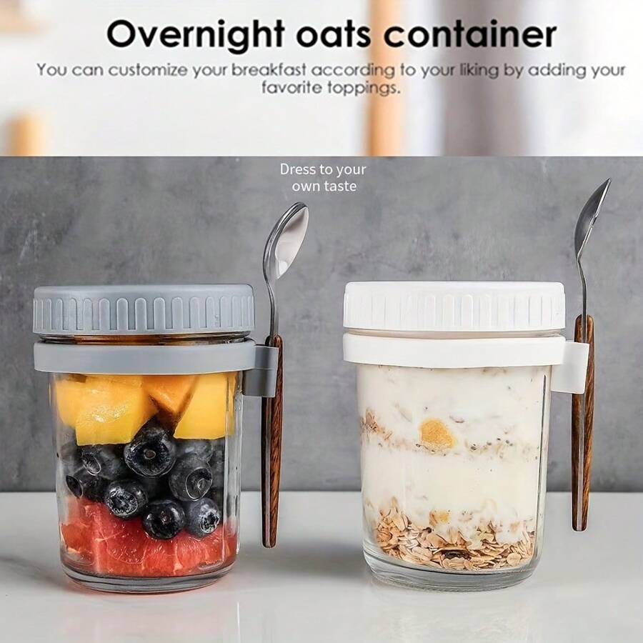 4 Packs Overnight Oats Containers With Lids And Spoons, 12 Oz Glass Mason Overnight Oats Jars ...