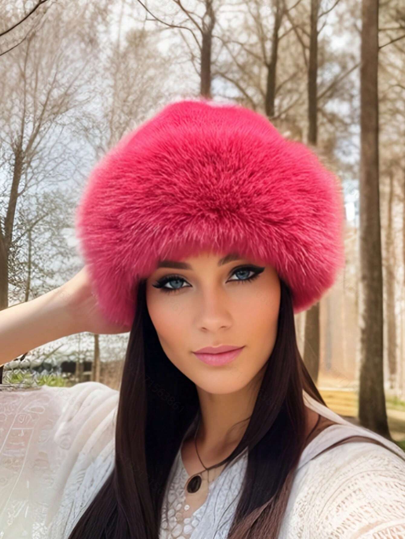1pc Women's Luxury Faux Fur Hat, Oversized, Faux Fox Fur Trim ...