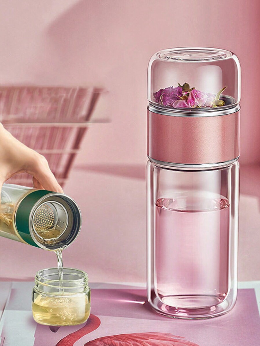 1PC 500/350ML Pink Tea Glass Water Cup Tea Diffusers For Loose Tea Insulated Portable Travel Tea ...