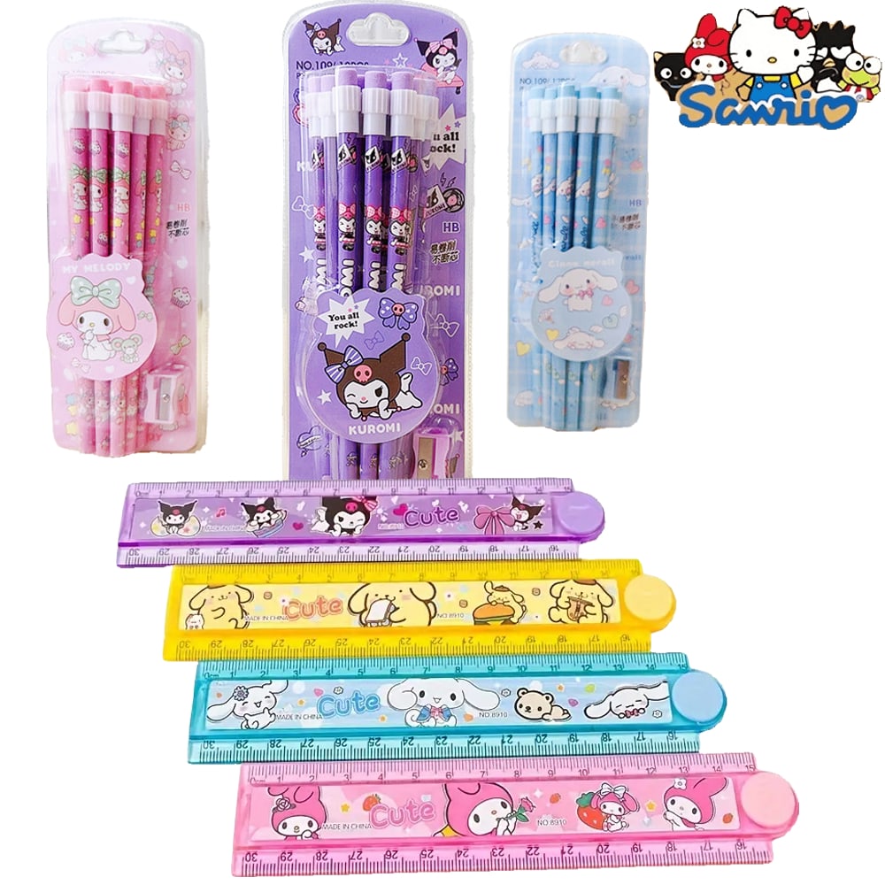 Sanrio Sanrio 12pcs HB Pencils And 2in1 Ruler Set, Cinnamoroll,Kuromi ...