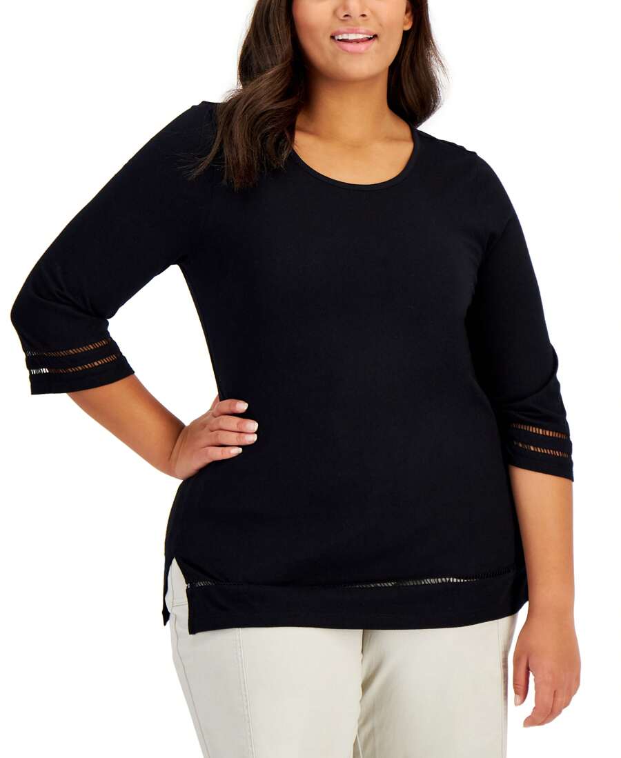 Karen Scott Plus Size Ladder Trim Top | SHEIN USA