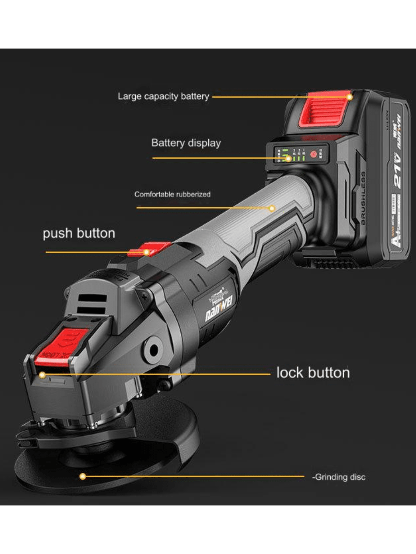 1 Piece Angle Grinder, Brushless Electric Grinding Tool,3 Gear ...