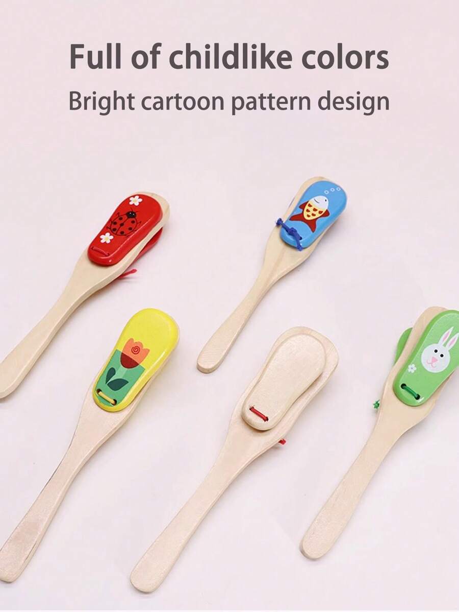Wooden Cartoon Colorful Long Handle Clapper Percussion Musical ...